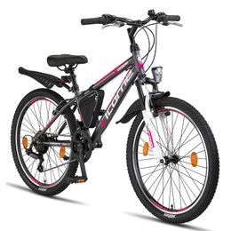 Licorne Bike Guide Premium Mountainbike in 20, 24 und 26 Zoll - Fahrrad f&uuml;r M&auml;dchen, Jungen, Herren und Damen - Shimano 21 Gang-Schaltung, Kinderfahrrad, Kinder Zoll:24;Farbe:Anthrazit/Rosa