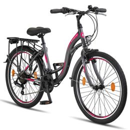 Licorne Bike Stella Premium City Bike 20,24,26 und 28 Zoll Fahrrad f&uuml;r M&auml;dchen Herren und Damen 21 Gang (6 Gang bei 20 Zoll) Holland Citybike Zoll:24;Farbe:Anthrazit