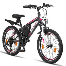 Licorne Bike Guide Premium Mountainbike in 20, 24 und 26 Zoll - Fahrrad f&uuml;r M&auml;dchen, Jungen, Herren und Damen - Shimano 21 Gang-Schaltung, Kinderfahrrad, Kinder Zoll:20;Farbe:Anthrazit/Rosa