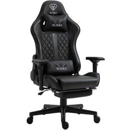 Gaming Stuhl Chair Racing mit Fußstütze und ergonomsichen 4D-Armlehnen, Schwarz