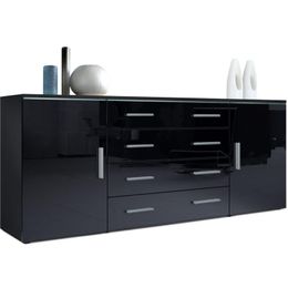 Vladon Sideboard Kommode Highboard Anrichte Faro V2 Schwarz matt - Hochglanz - Front in Schwarz Hochglanz - Front in Schwarz Hochglanz