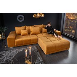 Riess Ambiente Big Sofa ELEGANCIA 285cm senfgelb Samt XXL Couch inkl. Kissen Federkern