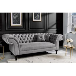 Riess Ambiente Chesterfield Design 3er Lounge Sofa PARIS 225cm grau 3-Sitzer inklusive Kissen