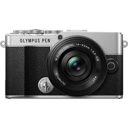 Olympus E‑P7 Systemkamera (M. Zuiko Digital ED 14-42mm F3.5-5.6 EZ Pancake, 20,3 MP, 3x opt. Zoom, Bluetooth, WLAN), silberfarben