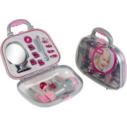klein Spielzeug-Frisierkoffer Koffer mit Braun Fön und Zubehör, grau|rosa