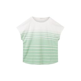 Tom Tailor Große Größen: T-Shirt mit Streifen, aus reiner Baumwolle, grün bedruckt, Gr.46