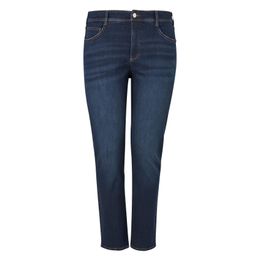 TRIANGLE Große Größen: Slim Jeans mit Used-Effekten und Catfaces, dark blue Denim, Gr.44
