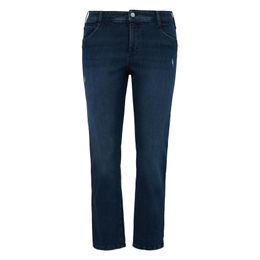 TRIANGLE Große Größen: Gerade Jeans mit Used- und Destroyed-Effekten, dark blue Denim, Gr.48