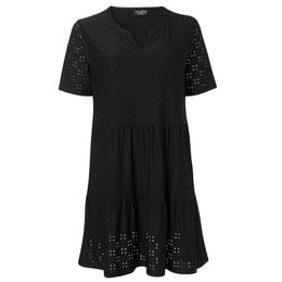 Via Appia Due Große Größen: Jerseykleid mit Lochstickerei, schwarz, Gr.46