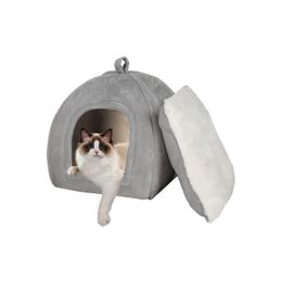 radelldar Tierbett Katzenhöhle Katzenbett flauschig Samt mit Katzenkissen 42x42x45cm