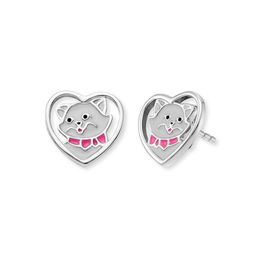 Herzengel Paar Ohrstecker Herz mit Katze, HEE-CAT-HEART, mit Emaille, rosa|schwarz|silberfarben|weiß