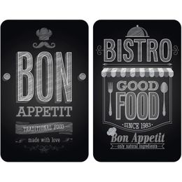 Wenko Herd-Abdeckplatte Bon Appetit, Glas, (Set, 2 tlg), rutschfesten Spezialfüße, schwarz|weiß