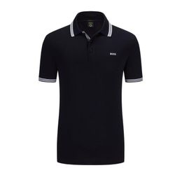 &Uuml;bergr&ouml;&szlig;e : BOSS Green, Poloshirt aus Baumwolle mit Kontrast-Streifen, Regular Fit in Marine
