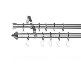 LICHTBLICK Gardinenstange Kegel, 20 mm, ausziehbar, 2 läufig 130 - 240 cm Chrom Matt