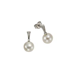 OROLINO Paar Ohrstecker 585 Gold Perlen weiß + Brillanten 0,07ct., grau|silberfarben