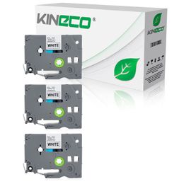 Kineco 3x Schriftband kompatibel zu Brother TZE-231, Schwarz auf Weiss, 12mm x 8m