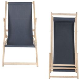 Strandstuhl aus Holz Holzliegestuhl klappbar Campingstuhl Faltliege Sonnenliege Anthrazit - Melko