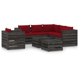 vidaXL - 8-tlg. Garten-Lounge-Set mit Kissen Grau Imprägniertes Holz Rot
