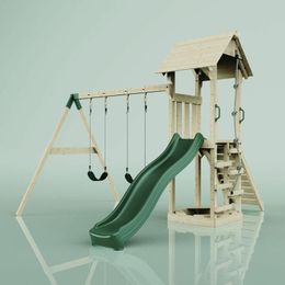 Rebo Spielturm mit Wellenrutsche und Kinder-Schaukel Outdoor Klettergerüst Garten Kletterseil und Kletterleiter, Ausführung: Kinderschaukel, Farbe: