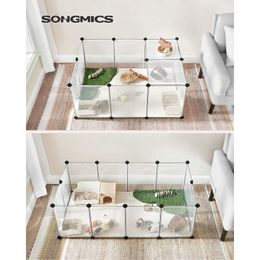 Songmics - Freigehege mit Bodenplatten, Laufstall, Meerschweinchen Gehege, aus Kunststoff, Gehege für Hamster, Kaninchen, Igel, 125 x 63 x 42 cm,