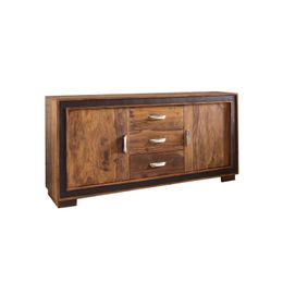 FineBuy Sideboard Sheesham Massivholz Kunstleder 160cm Kommode Schrank Holz Massiv