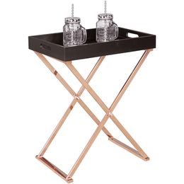 FineBuy Beistelltisch Kupfer Schwarz Tablett Tisch Holz Couchtisch Wohnzimmertisch