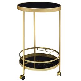 FineBuy Servierwagen Gold Beistelltisch auf Rollen Glas Speisewagen Rund Ø 45 cm