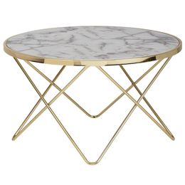 FineBuy Design Couchtisch Marmor Optik Weiß Ø 85 cm Gold Wohnzimmertisch Rund