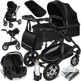 Kesser® Loops 3 in 1 Kinderwagen Kombikinderwagen Komplettset incl. Babywanne & Buggy Sportsitz & Auto-Babyschale - Voll-Gummireifen - Wickeltasche/Regenschutz/Kindertisch Set