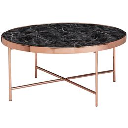 FineBuy Couchtisch Marmor Optik Schwarz Rund Ø82,5 cm Wohnzimmertisch Kupfer