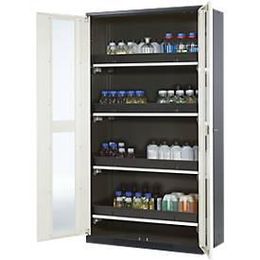 Chemikalienschrank ASECOS CS-CLASSIC-G, Flügeltür m. Glasauschnitt, 4 Auszugswannen, 1055x520x1950 mm, reinweiß