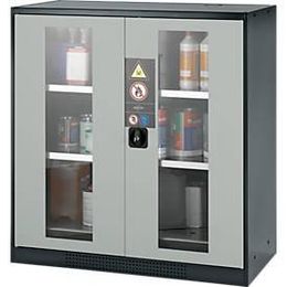 Chemikalienschrank ASECOS CS-CLASSIC-G, Flügeltür m. Glasauschnitt, 2 Böden, 1055x520x1105 mm, lichtgrau