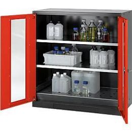 Chemikalienschrank ASECOS CS-CLASSIC-G, Flügeltür m. Glasauschnitt, 2 Böden, 1055x520x1105 mm, verkehrsrot