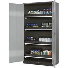 Chemikalienschrank ASECOS CS-CLASSIC, Flügeltür, 4 Auszugswannen, 1055x520x1950 mm, silber