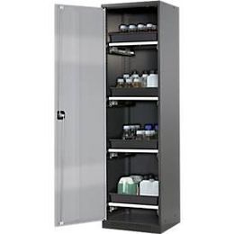 Chemikalienschrank ASECOS CS-CLASSIC, Flügeltür, 4 Auszugswannen, 545x520x1950 mm, silber