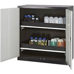 Chemikalienschrank ASECOS CS-CLASSIC, Flügeltür, 2 Auszugswannen, 1055x520x1105 mm, lichtgrau