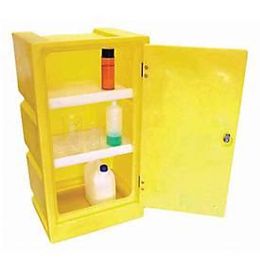 Chemikalienschrank PSC1 für Kleingebinde, 2 Fachböden, Auffangwanne 30 l, abschließbar, PE, gelb