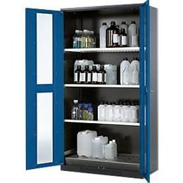 Chemikalienschrank ASECOS CS-CLASSIC-G, Flügeltür m. Glasauschnitt, 3 Böden, 1055x520x1950 mm, enzianblau