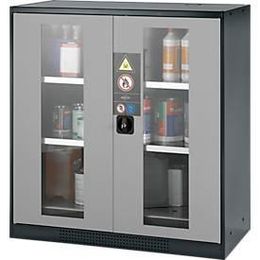 Chemikalienschrank ASECOS CS-CLASSIC-G, Flügeltür m. Glasauschnitt, 2 Böden, 1055x520x1105 mm, silber