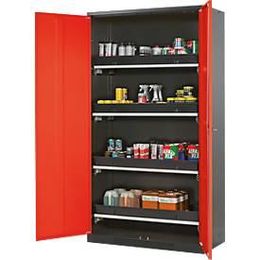 Chemikalienschrank ASECOS CS-CLASSIC, Flügeltür, 4 Auszugswannen, 1055x520x1950 mm, verkehrsrot