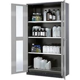 Chemikalienschrank ASECOS CS-CLASSIC-G, Flügeltür m. Glasauschnitt, 3 Böden, 1055x520x1950 mm, silber