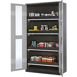 Chemikalienschrank ASECOS CS-CLASSIC-G, Flügeltür m. Glasauschnitt, 4 Auszugswannen, 1055x520x1950 mm, silber