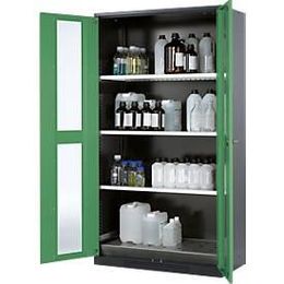 Chemikalienschrank ASECOS CS-CLASSIC-G, Flügeltür m. Glasauschnitt, 3 Böden, 1055x520x1950 mm, resedagrün