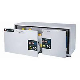 Sicherheitsunterbauschrank Typ 90 ASECOS UB-S-90, 2 Schubladen, Front Lichtgrau, B 1402 x T 502 x H 600 mm