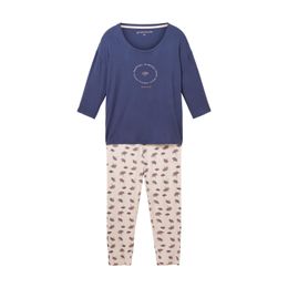 Tom Tailor Damen Pyjama mit Print, blau, Print, Gr. XXL/44