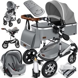 Kesser&reg; Loops Kinderwagen 4 in 1 Kombikinderwagen Komplett-Set auch als Buggy f&uuml;r Kinder bis 4 Jahre inkl. Babywanne, Babyschale + Fu&szlig;sack, Korb, Wickeltasche, Regen- & Insektenschutz & Flaschenhalter