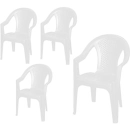 Spetebo Gartenstuhl in Rattan Optik - 4er Set weiß - Monoblock Garten Kunststoff Stuhl