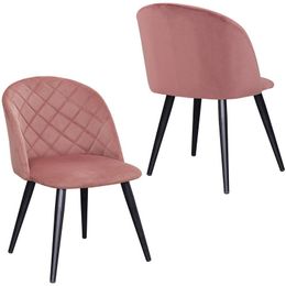 Duhome - 2er Set Esszimmerstuhl aus Stoff Samt Stuhl Retro Design Polsterstuhl mit Rückenlehne Metallbeine Farbauswahl 8052B/Pink, Samt/DH0111