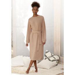 Lascana Strickkleid '-Loungekleid' taupe Gr. 32/34 für Damen. Rundhals und Bindeband. Bequem. Nachhaltig.