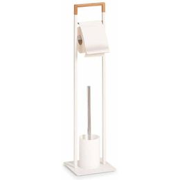 zeller - WC-Garnitur, WC-Bürste, Metall/Bamboo, weiß, ca. 19 x 19 x 74,5 cm